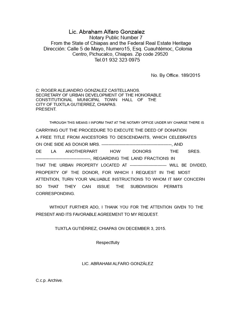 Notary Donation Deed Request Chiapas | PDF