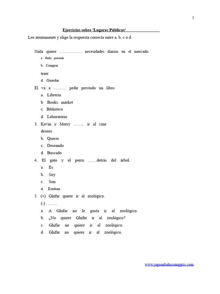 Ejercicios de Comprensión sobre Lugares Públicos | PDF