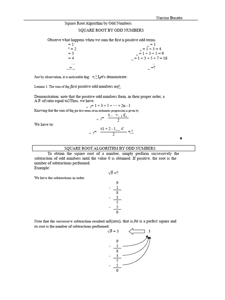 SQUARE ROOT BY ODD NUMBERS | PDF | Square Root | Numbers