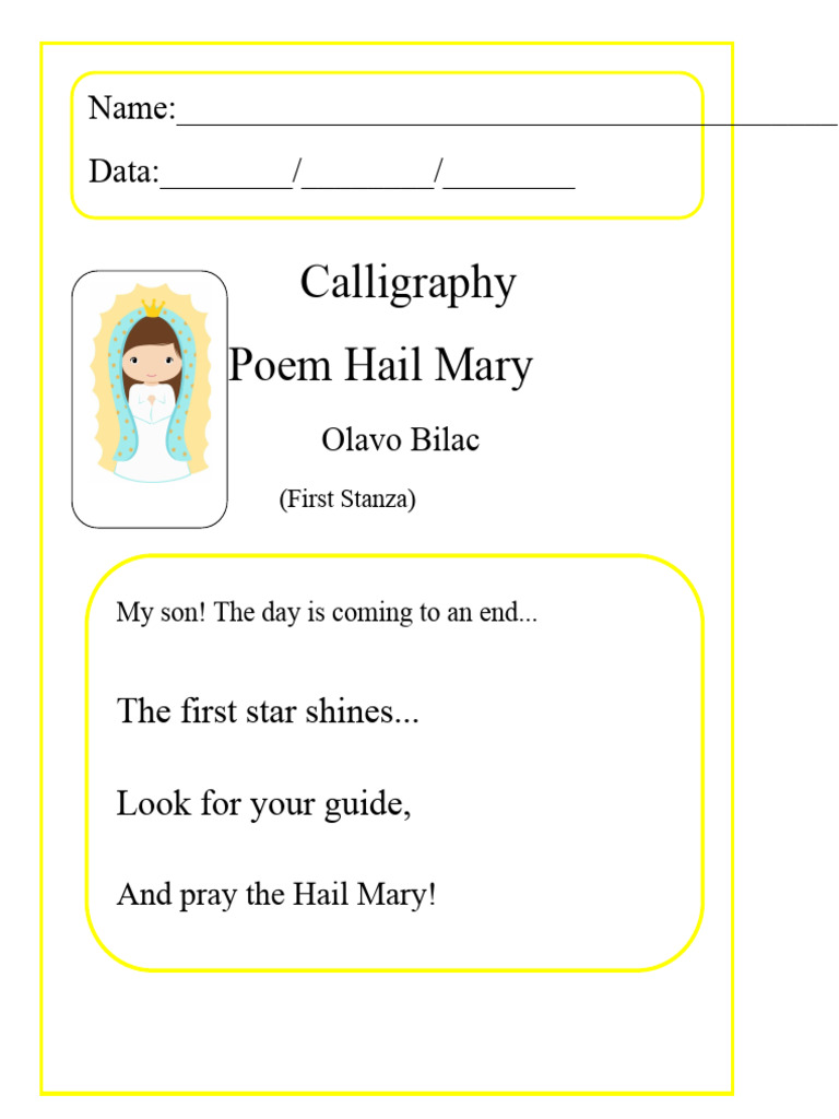 CALLIGRAPHY OF THE POEM AVE MARIA BY OLAVO BILAC | PDF