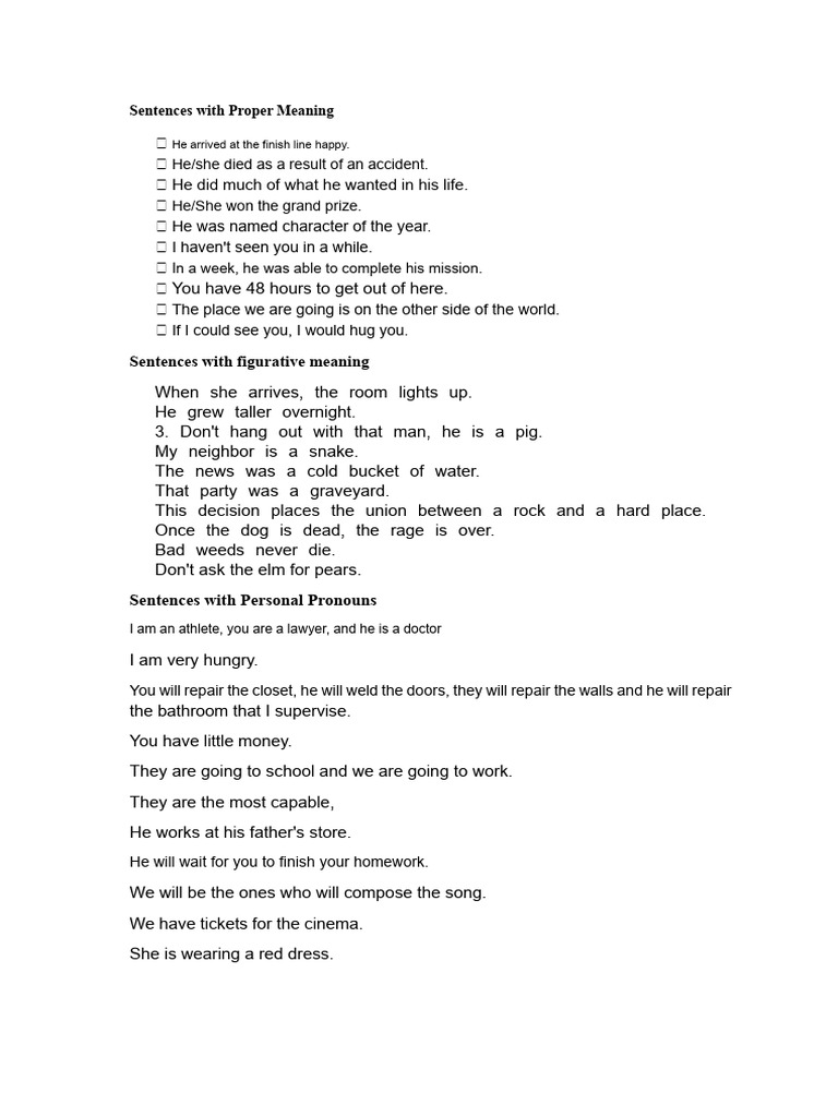 Sentences With Literal Meaning | PDF