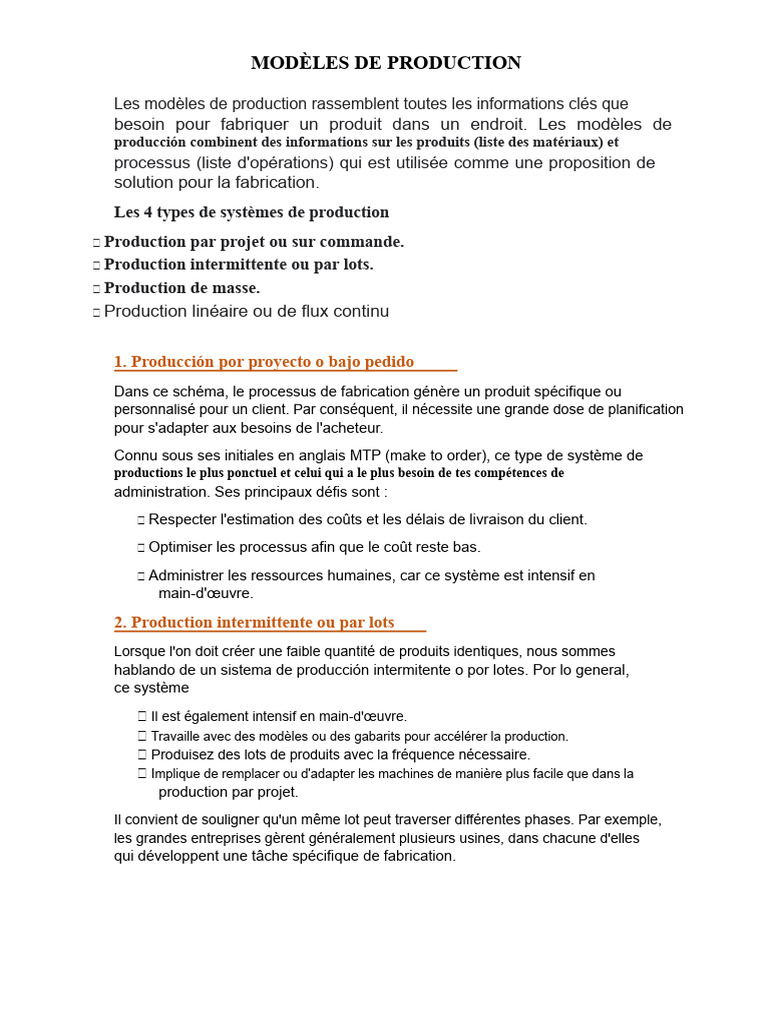 Types de modèles de production expliqués | PDF