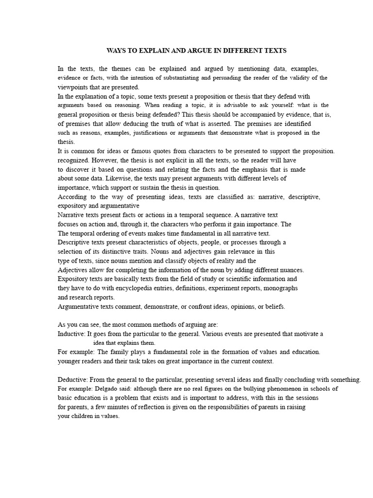 MODES OF EXPLAINING AND ARGUMENTING IN DIFFERENT TEXTS | PDF | Argument ...