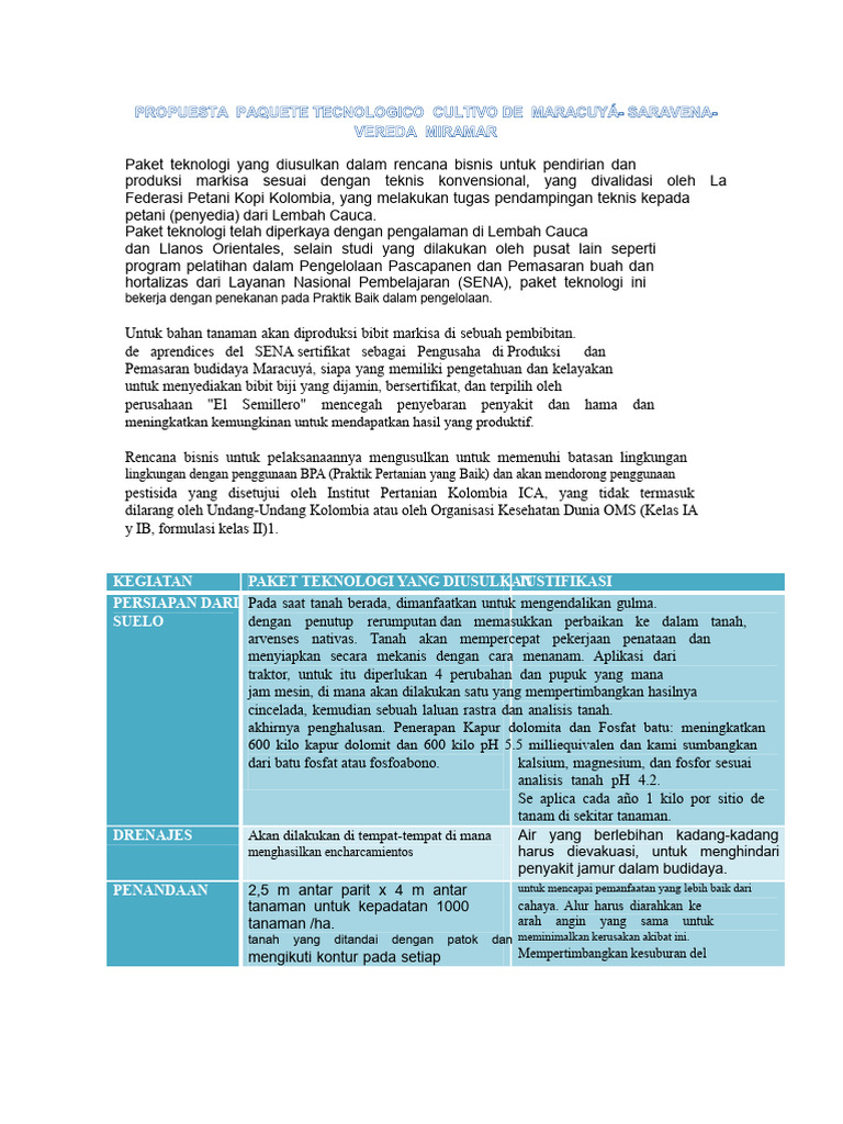USULAN PAKET TEKNOLOGI BUDIDAYA MARKISA | PDF