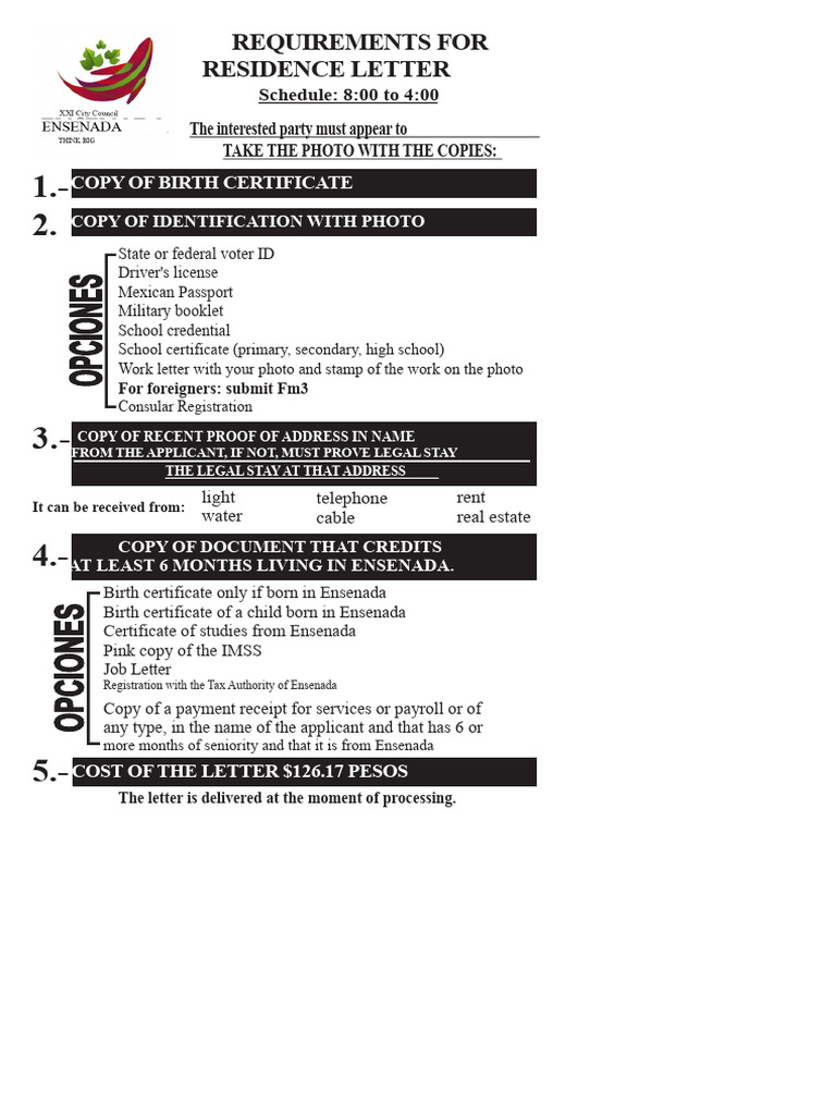 Ensenada Residence Letter Requirements | PDF