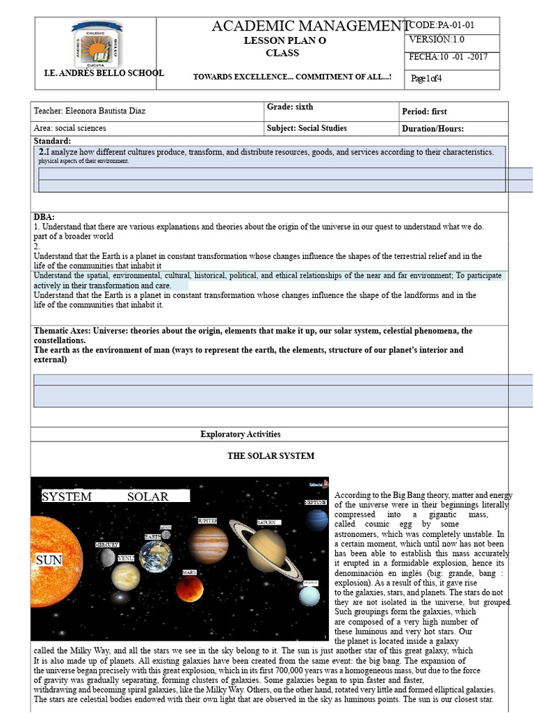Sixth Grade Solar System Lesson Plan | PDF | Atmosphere Of Earth ...