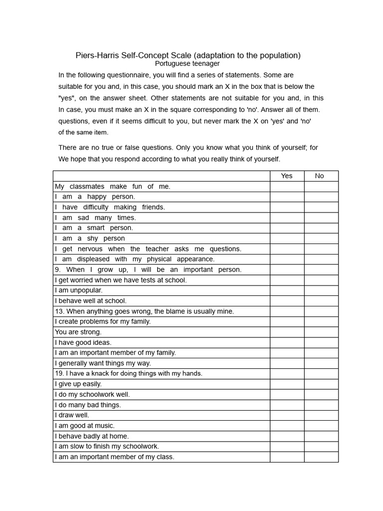 Microsoft Word - Self-Concept Scale | PDF | Self Concept | Adolescence
