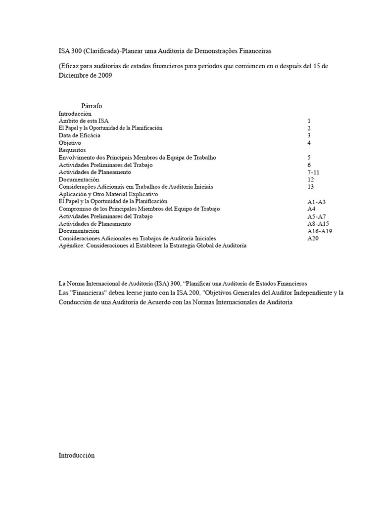Planificación de Auditorías Financieras ISA 300 | PDF | Auditoría ...