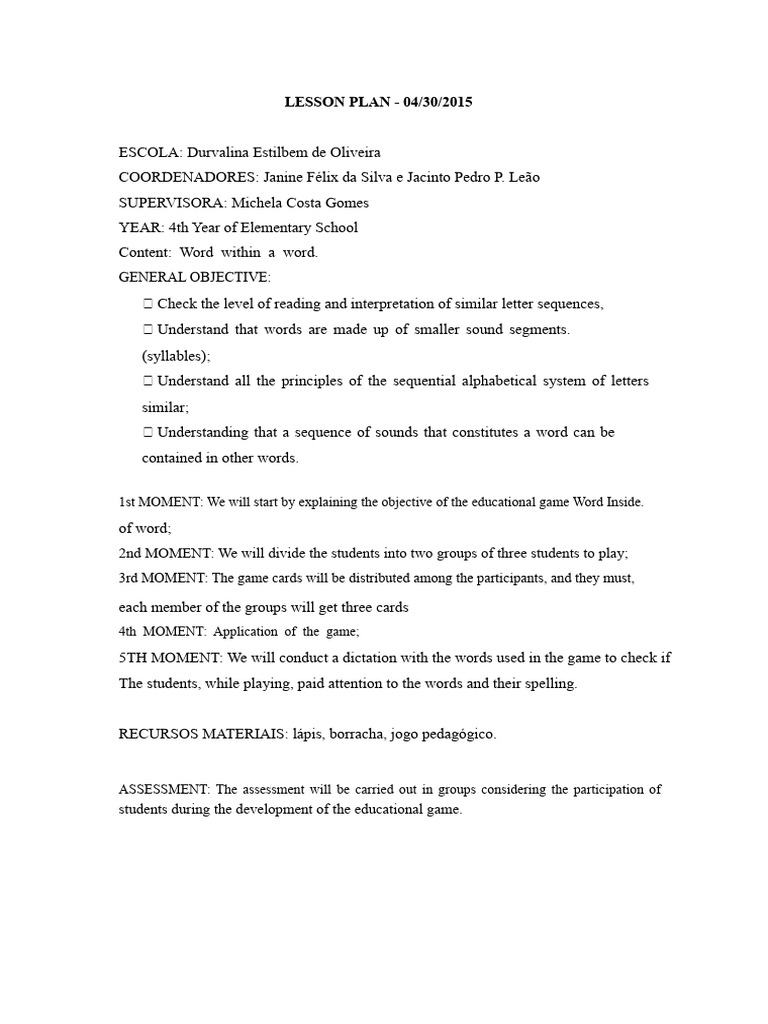 LESSON PLAN 29_word Within the Word | PDF