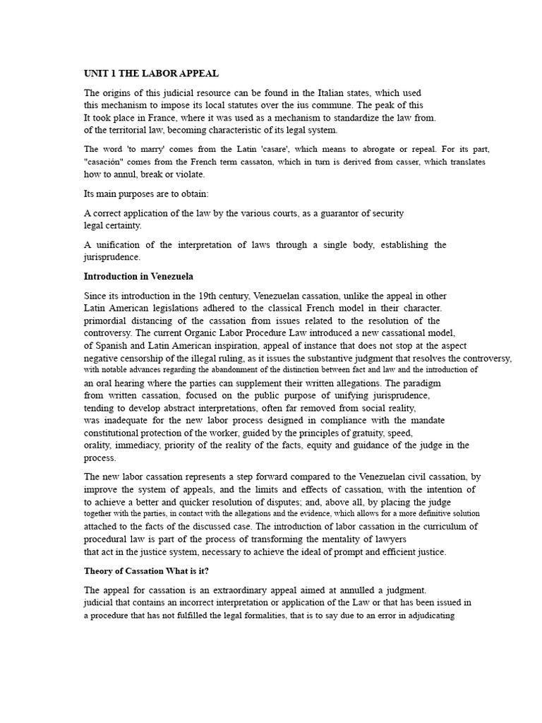 Unit 1 The Labor Cassation Appeal | PDF | Supreme Courts | Appeal