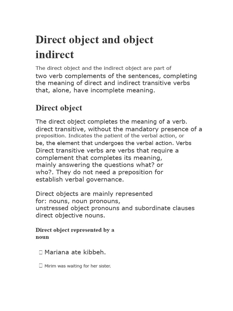 Understanding Direct and Indirect Objects | PDF | Verb | Object (Grammar)
