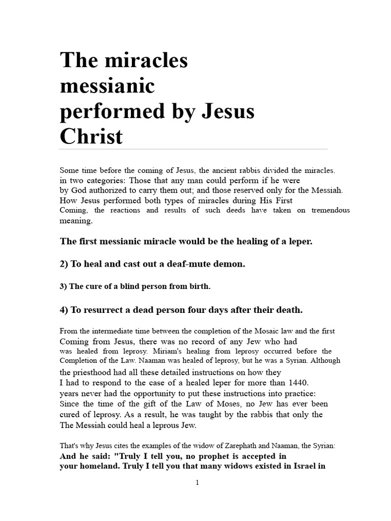 The Messianic Miracles and The Three Resurrections | PDF | Jesus ...