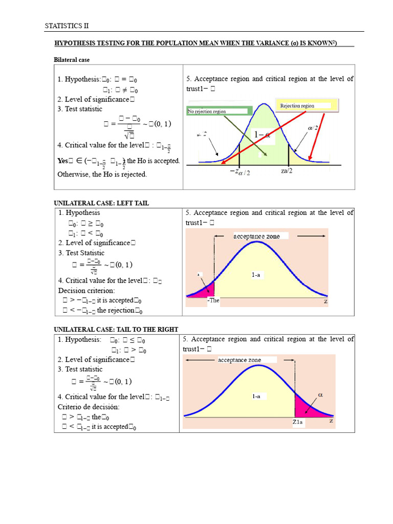 Hypothesis Testing For The Mean With Known Variance | PDF | Hypothesis ...