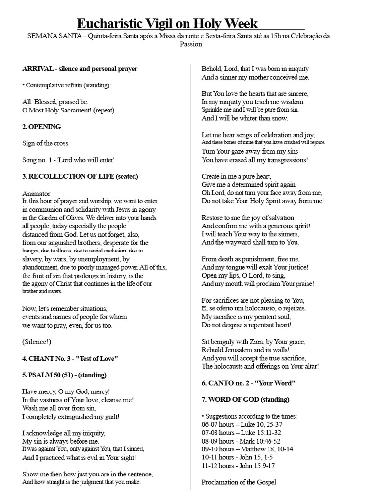 Eucharistic Vigil for Holy Week | PDF | Eucharist | Jesus