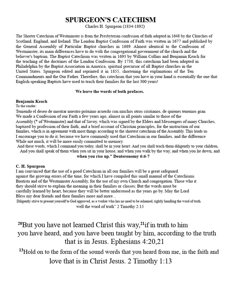 Baptist Catechism by Spurgeon Complete | PDF | Baptism | Salvation