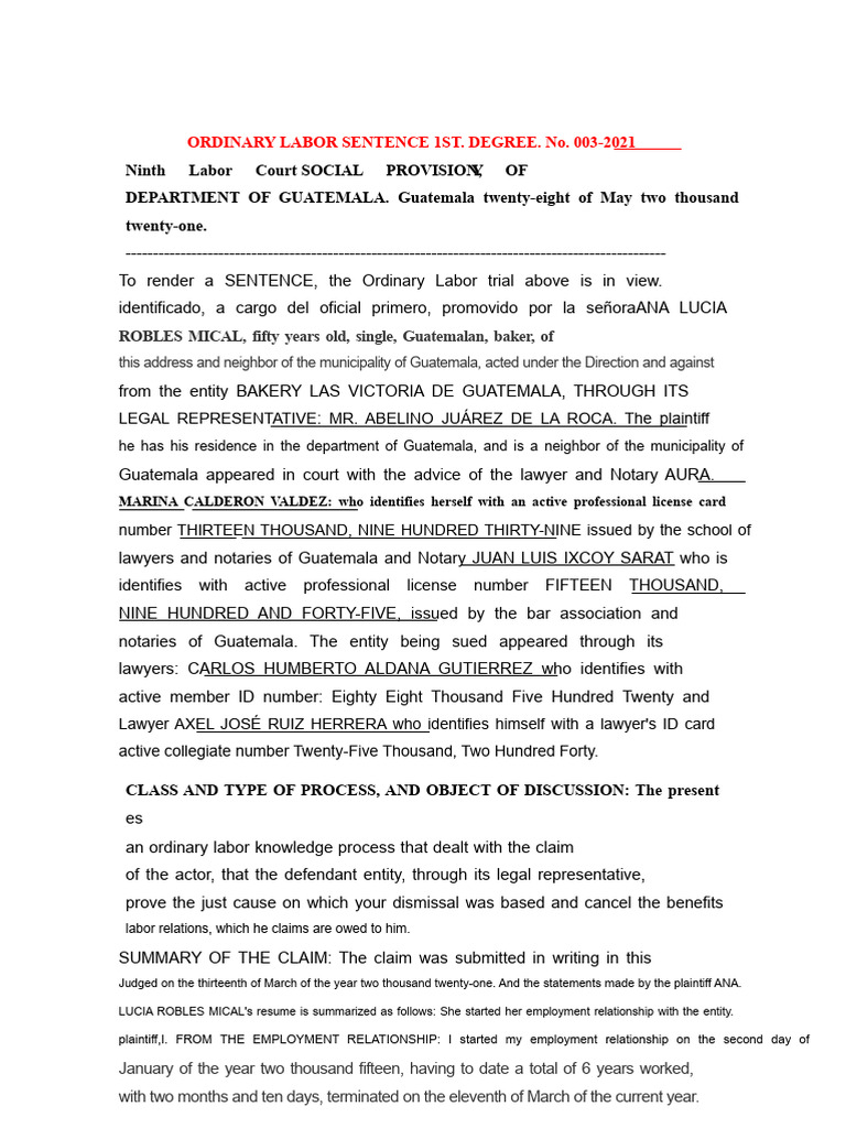 Labor Court Ruling: Robles vs. Bakery | PDF | Employment | Burden Of ...