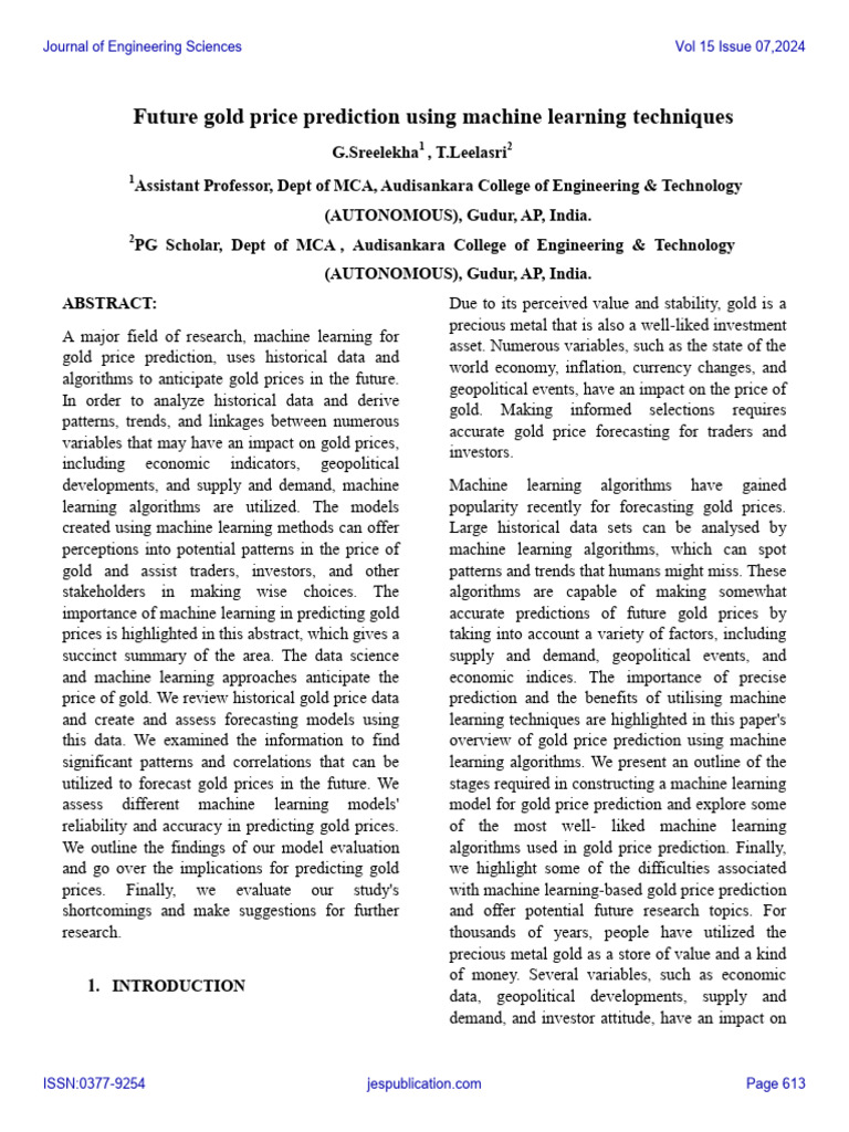 Future Gold Price Prediction Using Machine Learning Techniques | PDF ...