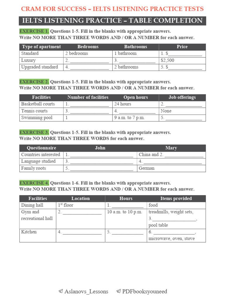 Cram for success listening - Gap fill + Matching | PDF | Hearing Loss ...