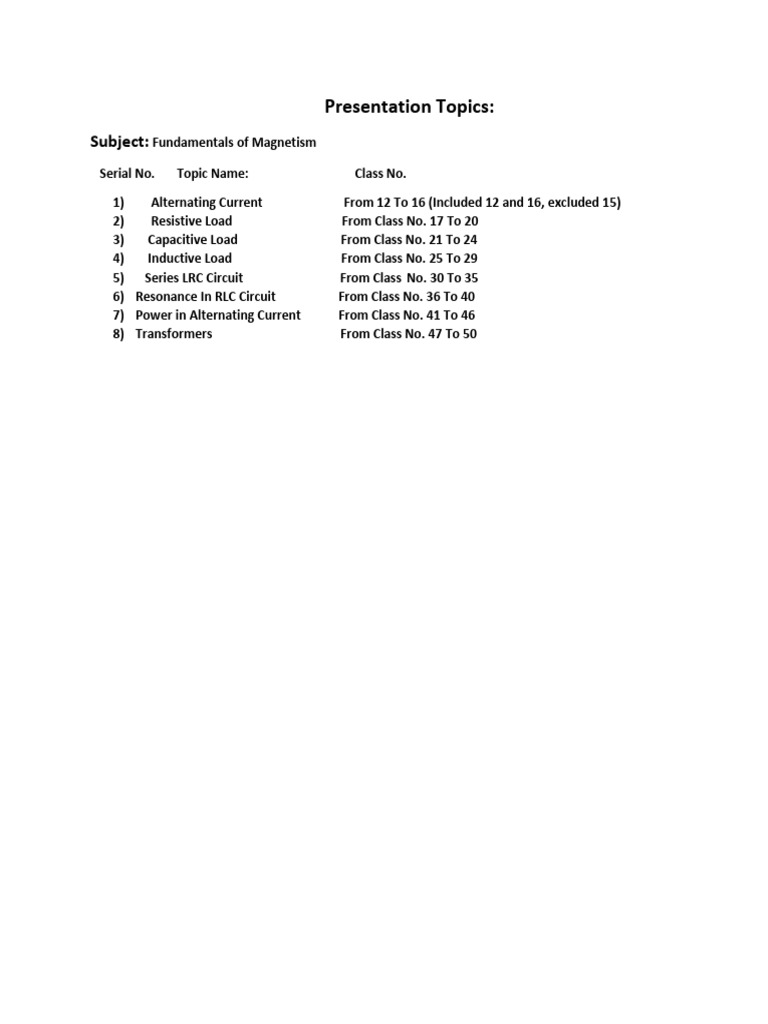 Presentation Topics | PDF