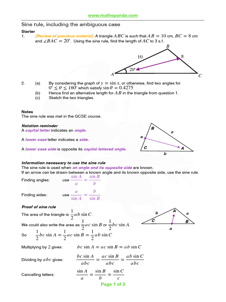 Sine Rule and Ambiguous Case Explained | PDF | Trigonometry | Euclidean ...