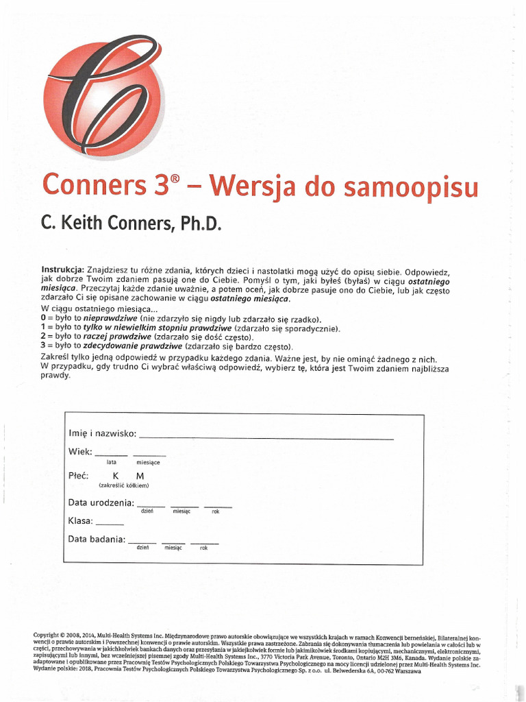 Conners 3 - Wersja Do Samoopisu | PDF