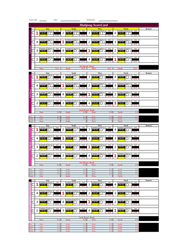 Mahjong Scorecard and Results Tracker | PDF