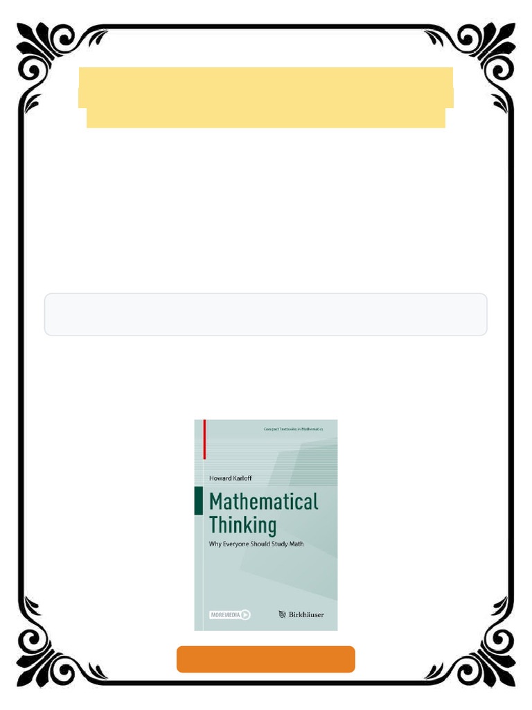 Mathematical Thinking Why Everyone Should Study Math 1st Edition Howard ...