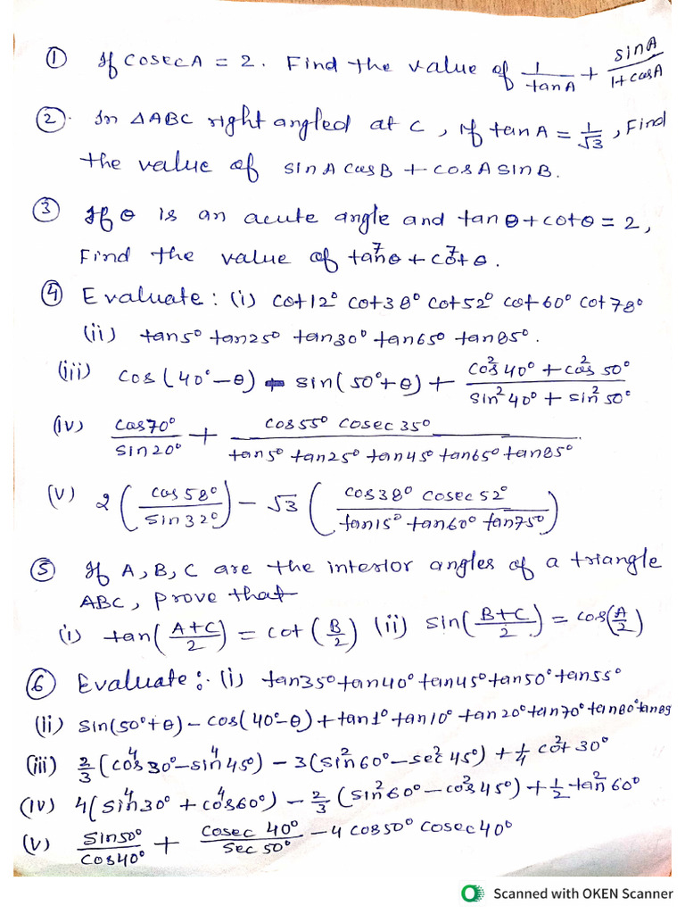 10 Class Trigonometry | PDF