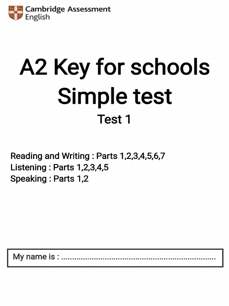 A2 Key For Schools Simple Test 1 - 240214 - 191945 | PDF