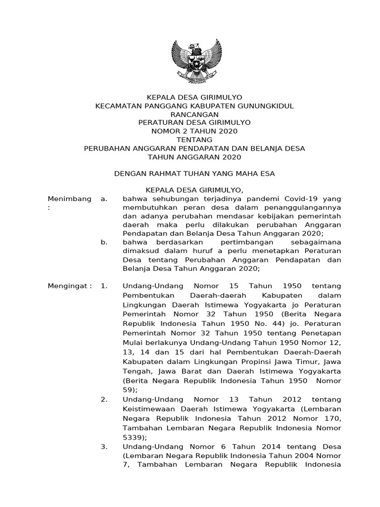 Form Perdes Perubahan APBDesa 2025 | PDF