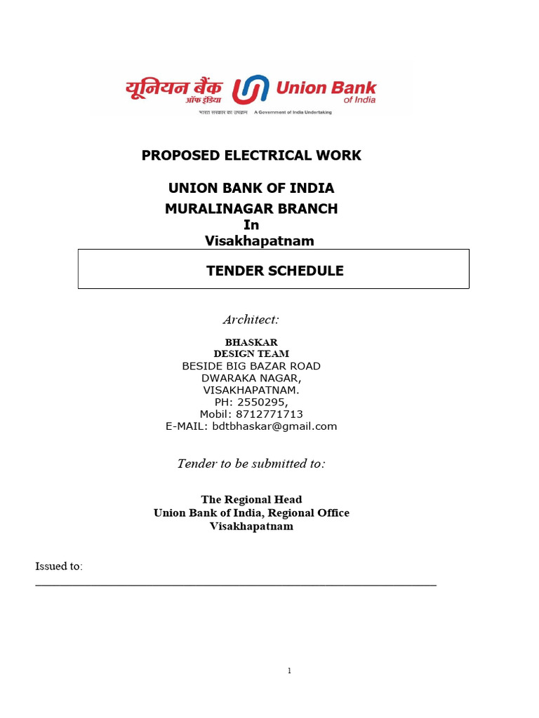 Tender for Electrical Work at Union Bank | PDF | Indemnity | Employment