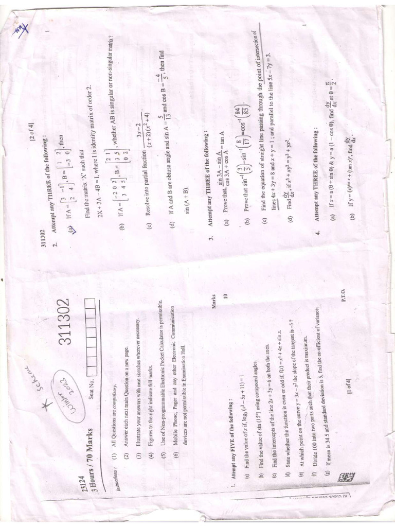 Maths (311302) Question Paper and Solution | PDF