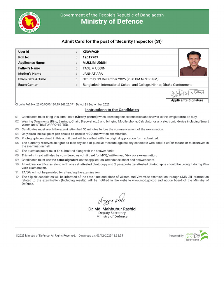 Admitcard DCD X5qvfa2h | PDF