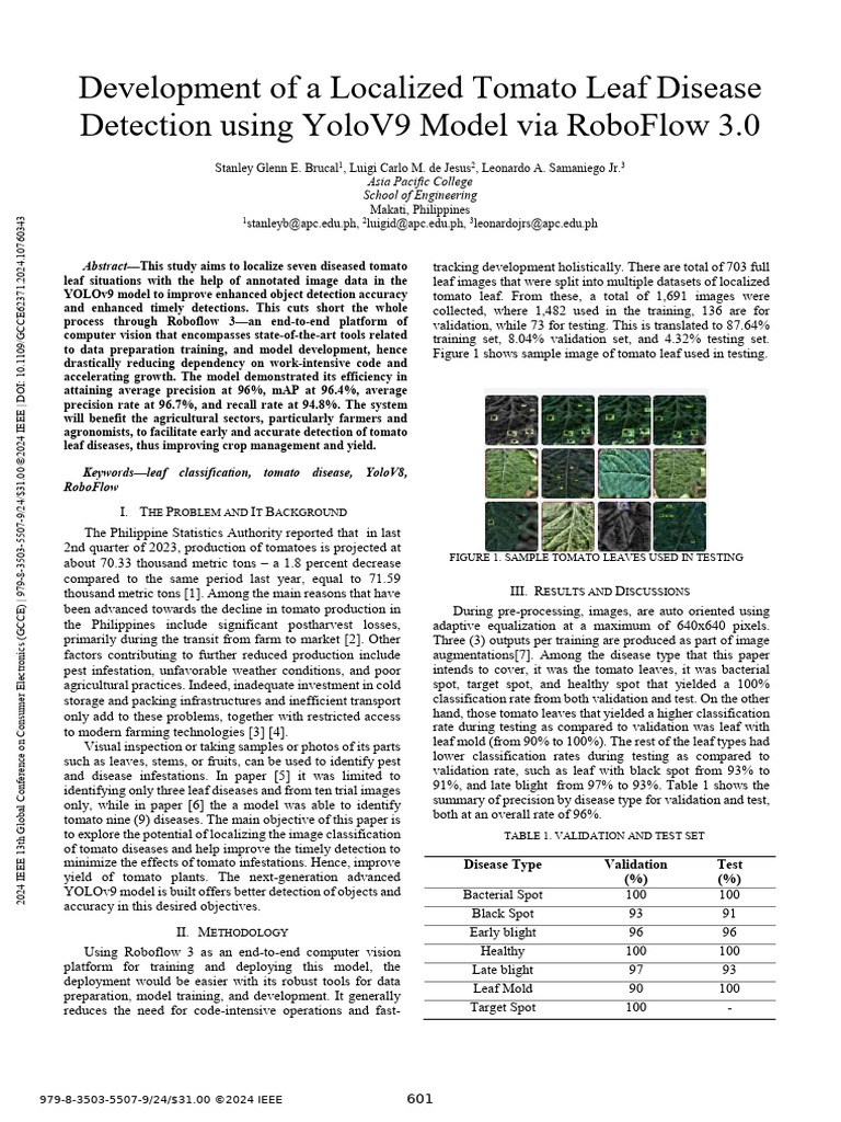 Development of A Localized Tomato Leaf Disease Detection Using YoloV9 ...