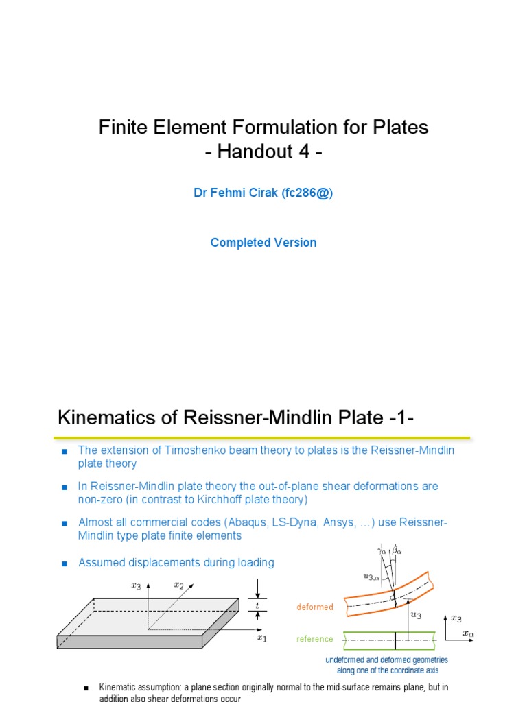 Reissner-Mindlin Plate Theory Overview | PDF | Bending | Chemical ...