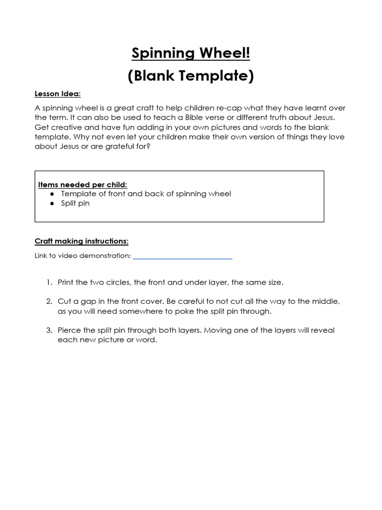 Spinning Wheel Blank Template Craft New 1 | PDF