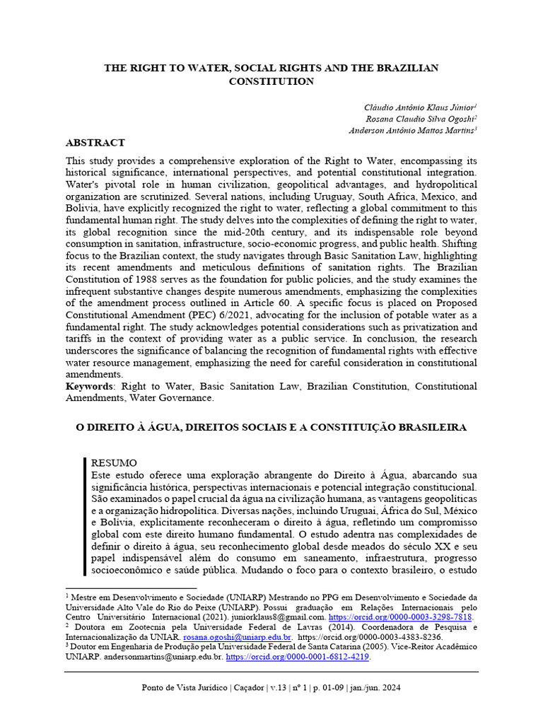 The Right To Water Social Rights and The Brazilian | PDF | Sanitation ...