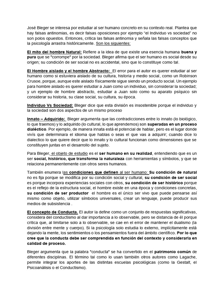 Crítica de José Bleger a la Psicología Tradicional | PDF | Sicología ...