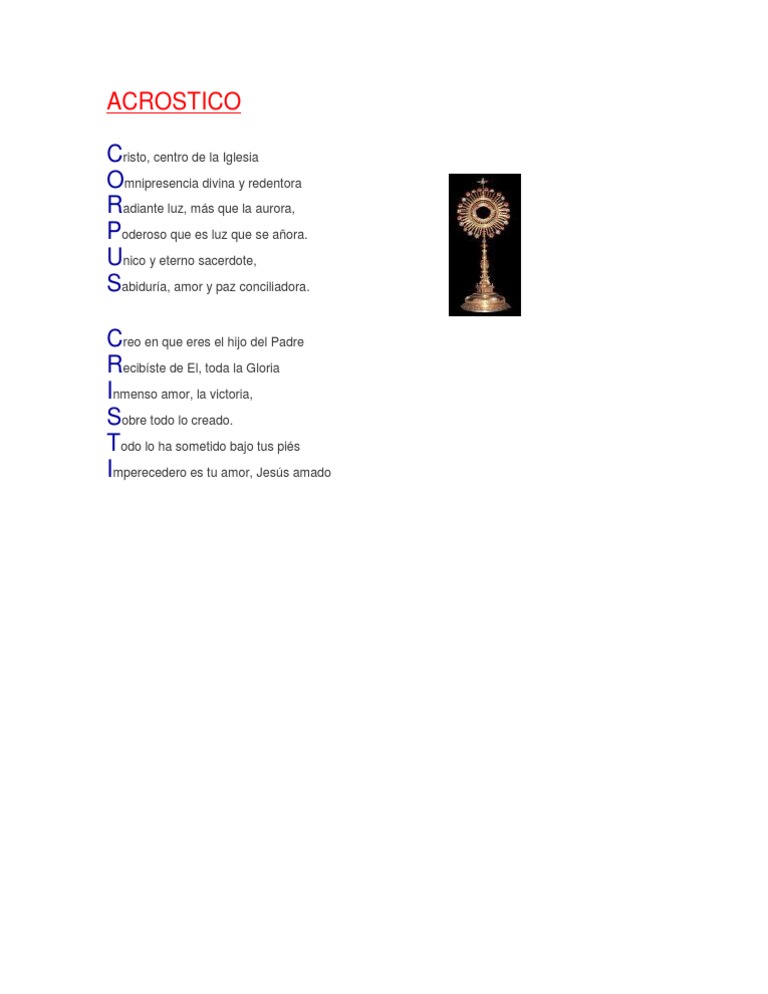 Acróstico de Corpus Christi | PDF | La gente de Nazaret ...