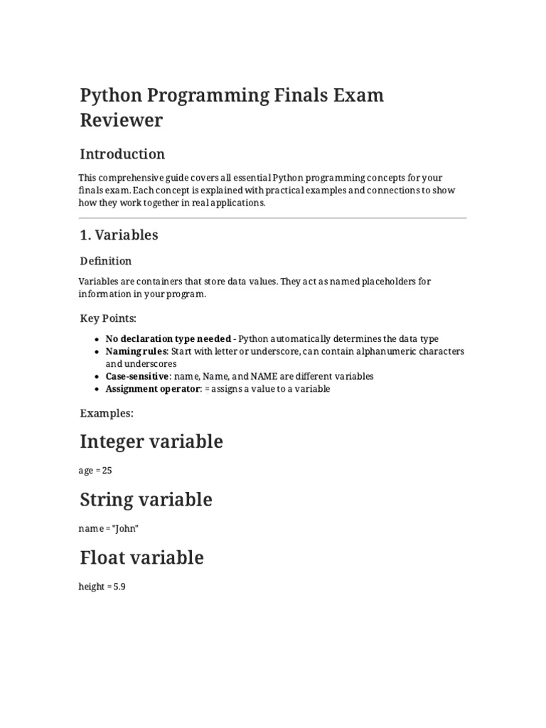 Python Finals Exam Reviewer | PDF | Control Flow | String (Computer ...