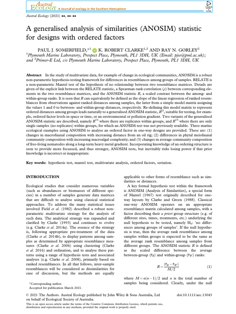 A Generalised Analysis of Similarities ANOSIM Stat | PDF | Spearman's ...