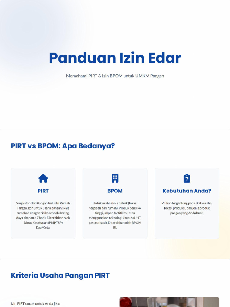Panduan Izin Edar PIRT BPOM (Safefileku) | PDF