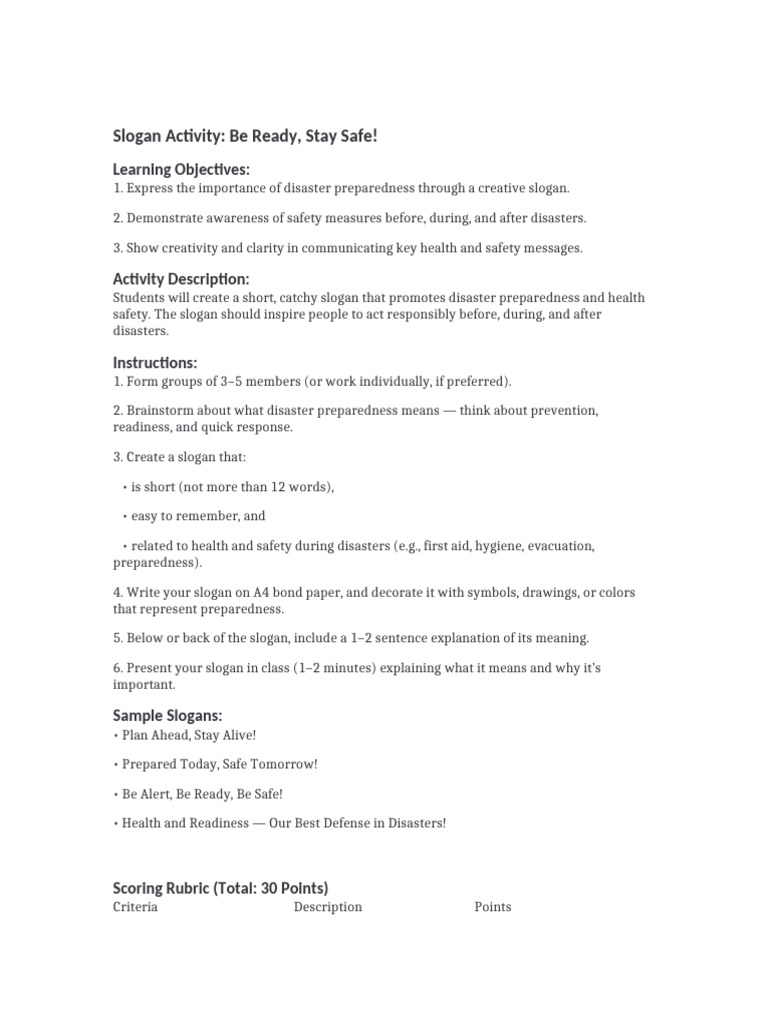 Create Catchy Disaster Preparedness Slogans | PDF