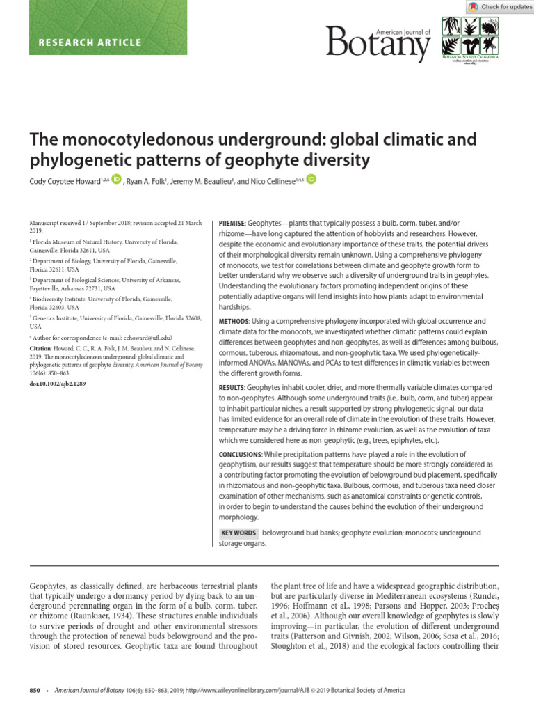 Geophyte Diversity and Climate Patterns | PDF | Phylogenetics ...