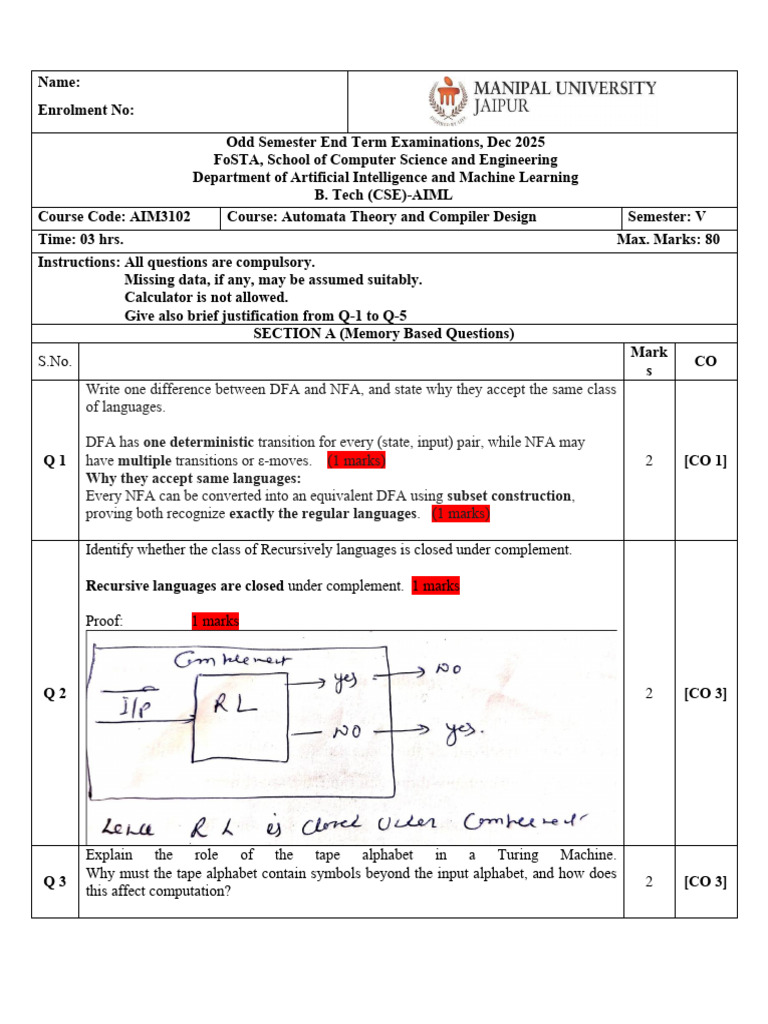 Automata Theory Exam Paper Dec 2025 | PDF | Theory Of Computation ...