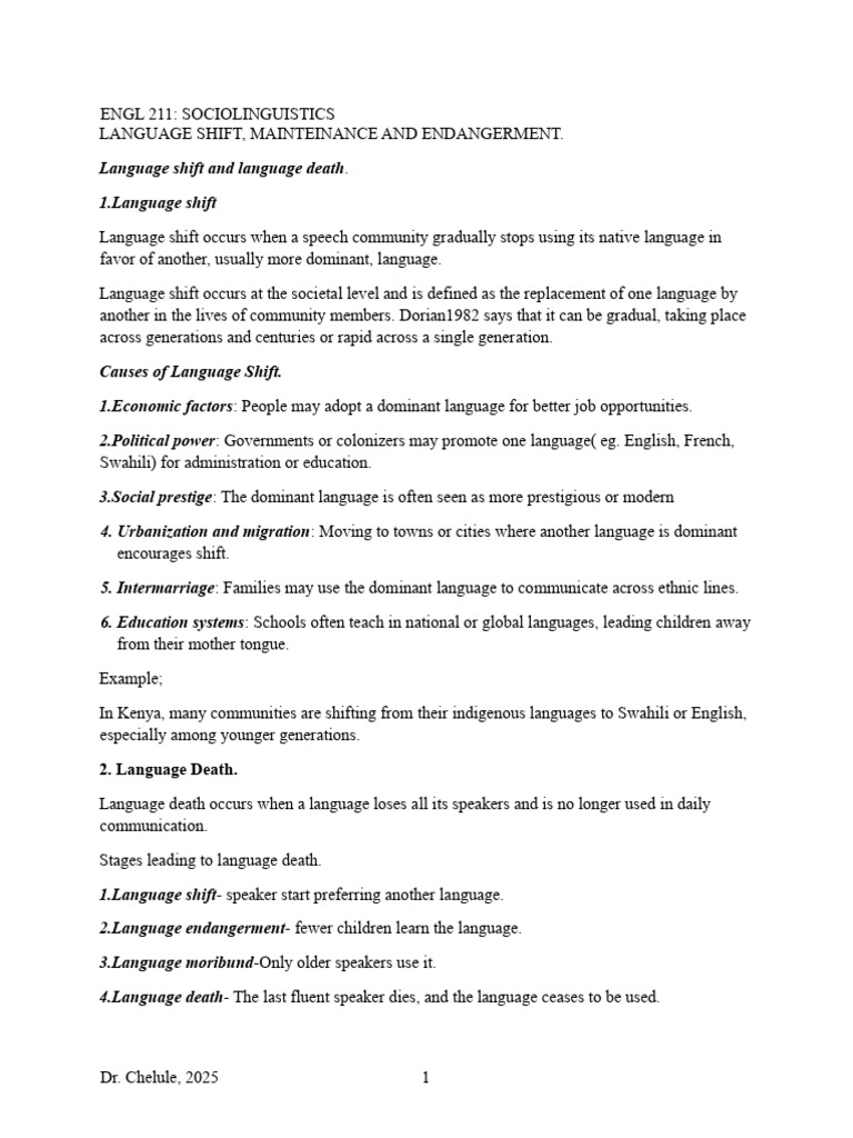 Language Shift and Endangerment Explained | PDF | Communication ...