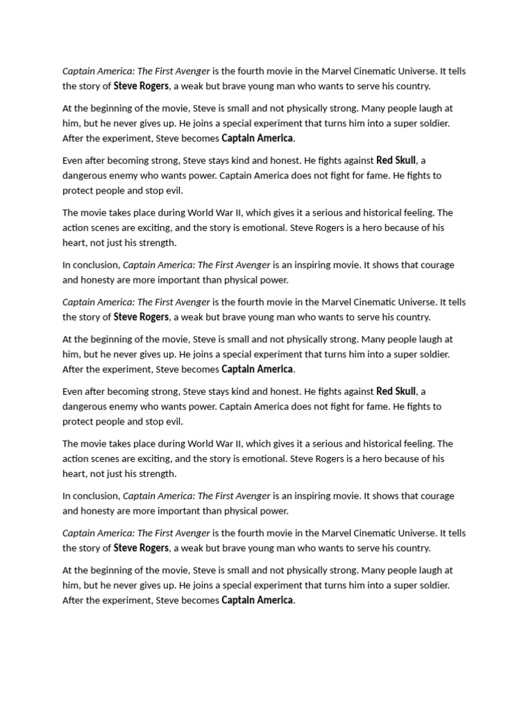 Captain America The First Avenger (2011) - Essay | PDF | Courage | Hero