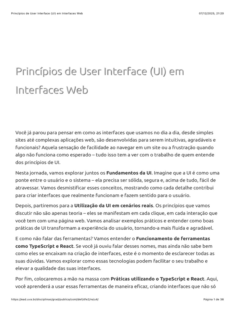 Princípios de User Interface (UI) em Interfaces Web | PDF