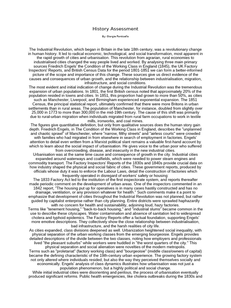 History Assessment | PDF | Industrial Revolution | Urbanization