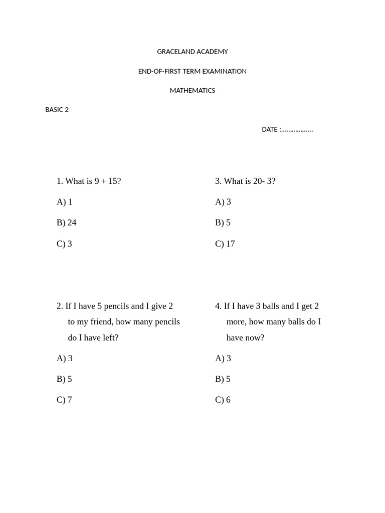 Graceland Academy Basic 2 Maths | PDF | Chess Theory | Chess